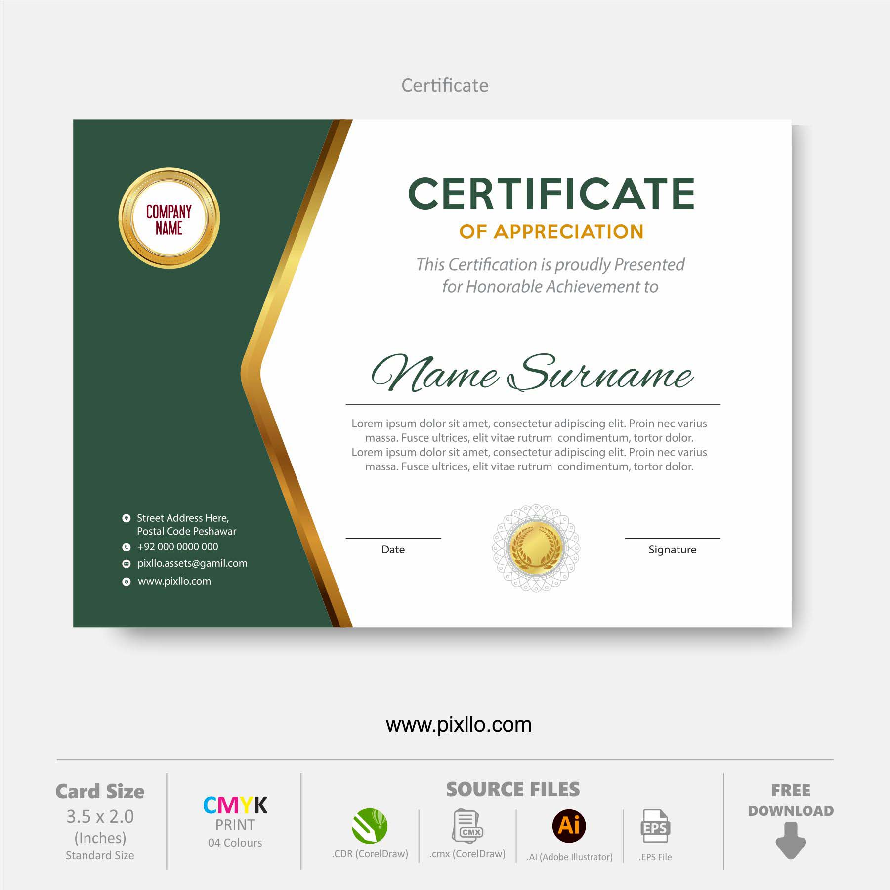 Certificate of Appreciation Template Free Download CorelDraw File