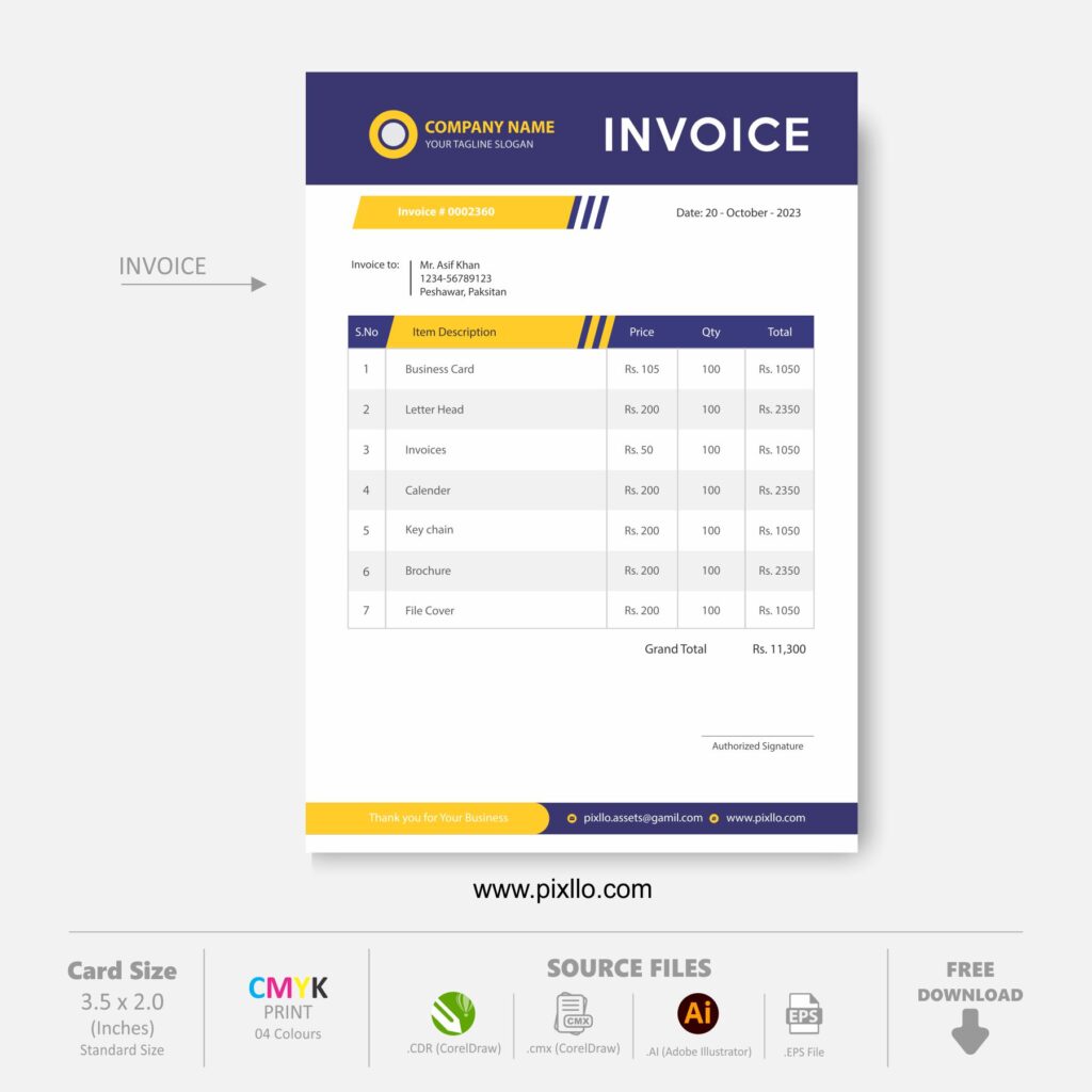 Invoice Template Free Download CorelDraw & Adobe Illustrator File